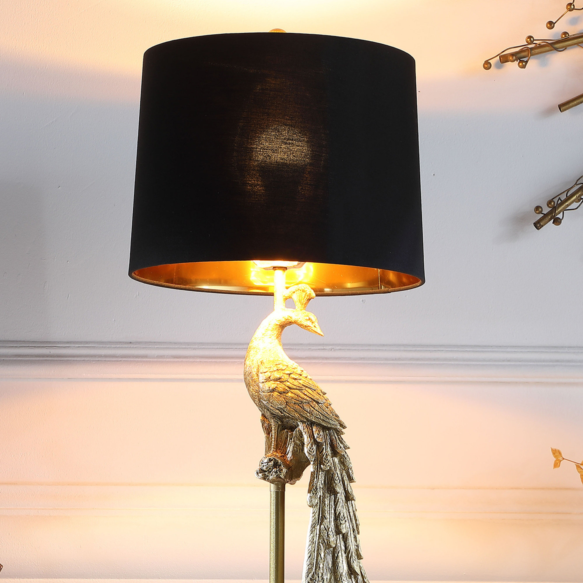 House of Hampton 29" In Modern Elegance Golden Peacock On A Pedestal Polyresin Table Lamp ...
